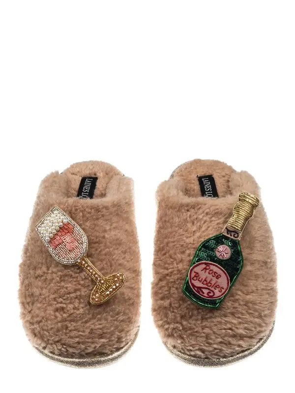 LAINES LONDON Embellished Teddy Slippers - Brown