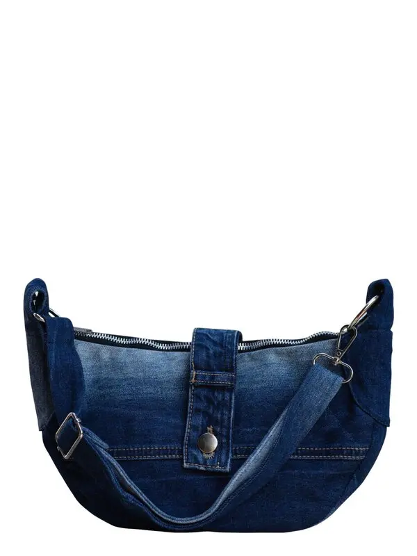 LEATHERE Brooklyn Crescent Upcycled Denim Crossbody Bag - Blue