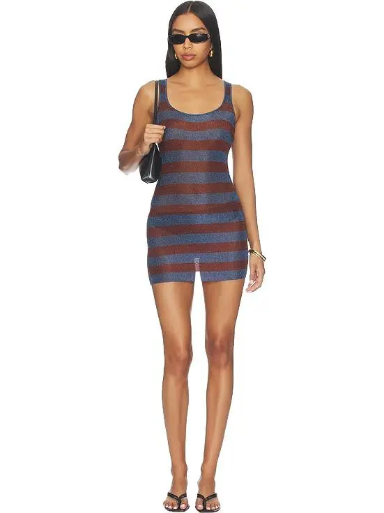 SEROYA Benni Metallic Knit Dress - Rust & Navy
