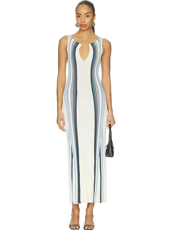 Theory Ribbed Striped Knit Dress - Ivory Multi