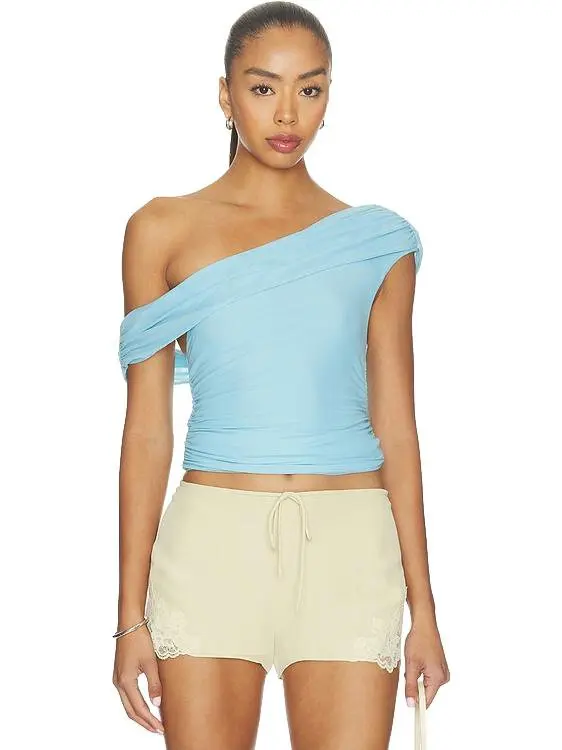 Majorelle Off-the-shoulder Ruched Top - Light Blue