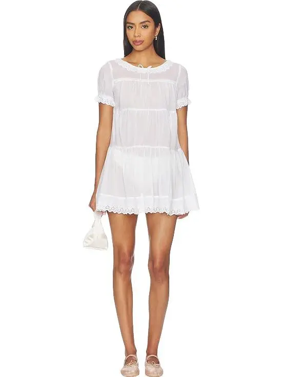Tularosa Tivona Mini Dress With Lace Trim - White