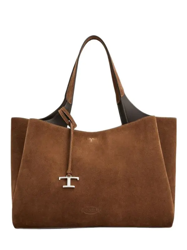 TOD'S T Timeless Medium Suede Tote - Brown