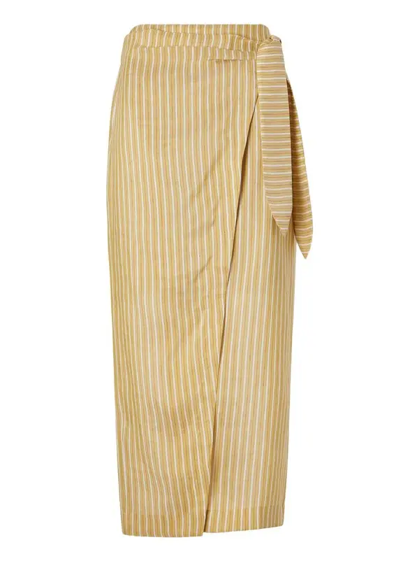Brunello Cucinelli Striped Linen And Silk-blend Midi Wrap Skirt - Yellow