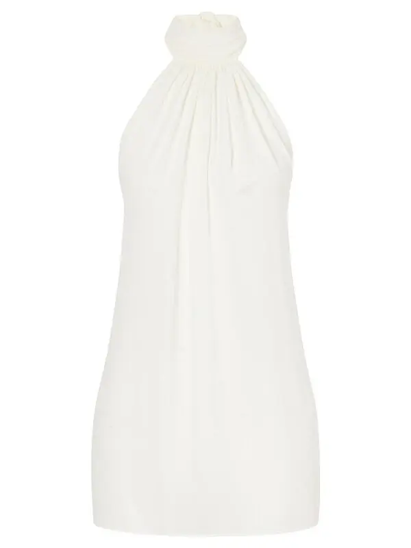 AWAY THAT DAY Ibiza Halterneck Knotted Gathered Crepon Mini Dress - White