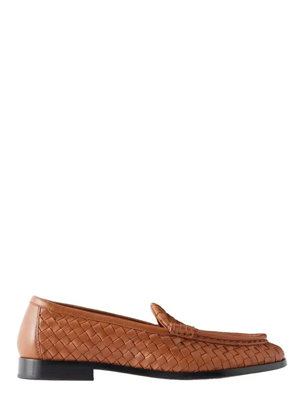 Bottega Veneta Silenzio Intrecciato Leather Loafers - Brown