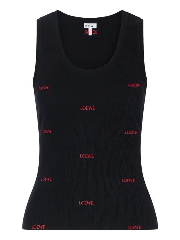 Loewe Logo-embroidered Ribbed Stretch-cotton Jersey Tank - Black