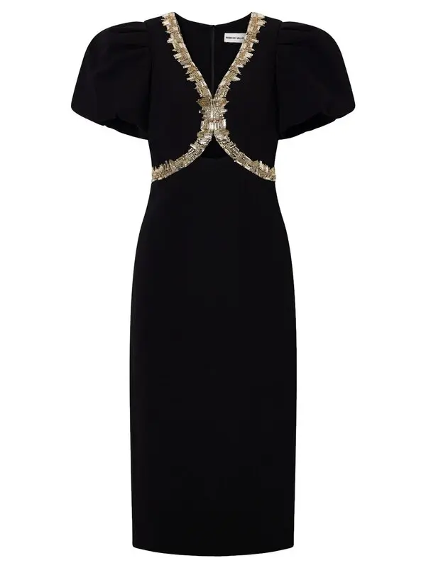 Rebecca Vallance Alexandrite Embellished Cady Midi Dress - Black