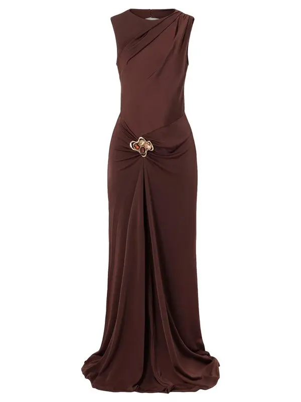 Rebecca Vallance Hazine Open-back Ruched Embellished Jersey Gown - Brown