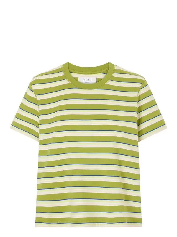 LA LIGNE Cropped Striped Cotton T-shirt - Green