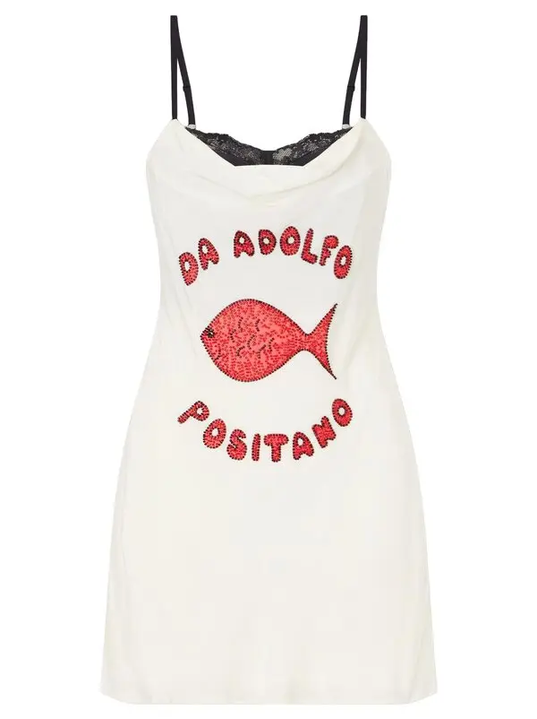 Staud Evangeline Embellished Silk Mini Dress - White