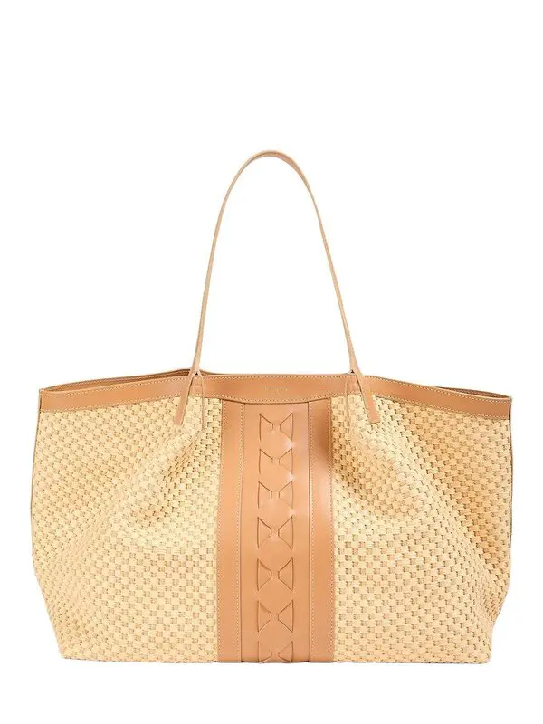 SERAPIAN Secret Leather And Raffia Tote - Tan
