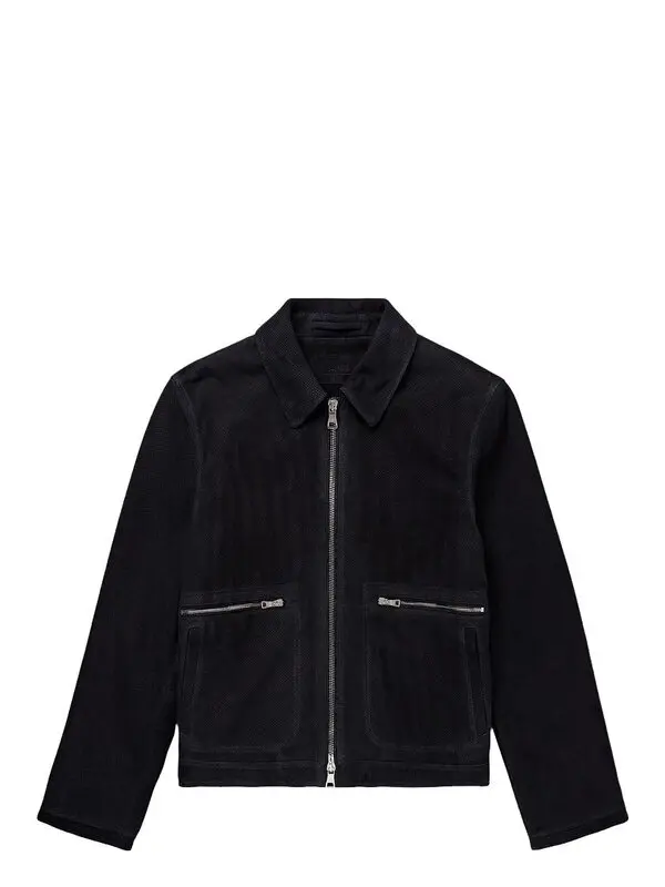 Mr P. Perforated Suede Blouson Jacket - Midnight Blue