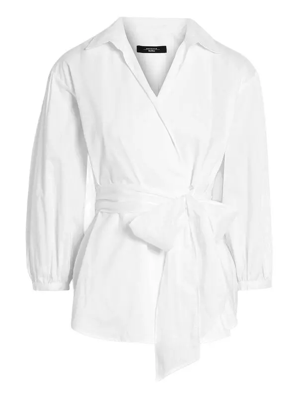 Max Mara Cotton And Silk-blend Poplin Wrap Blouse - White