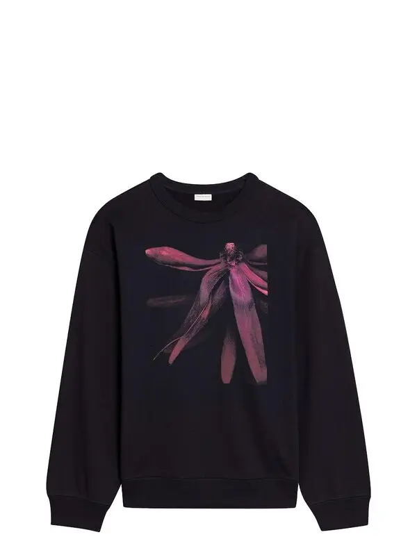 Dries Van Noten Floral Print Cotton Jersey Sweatshirt - Navy