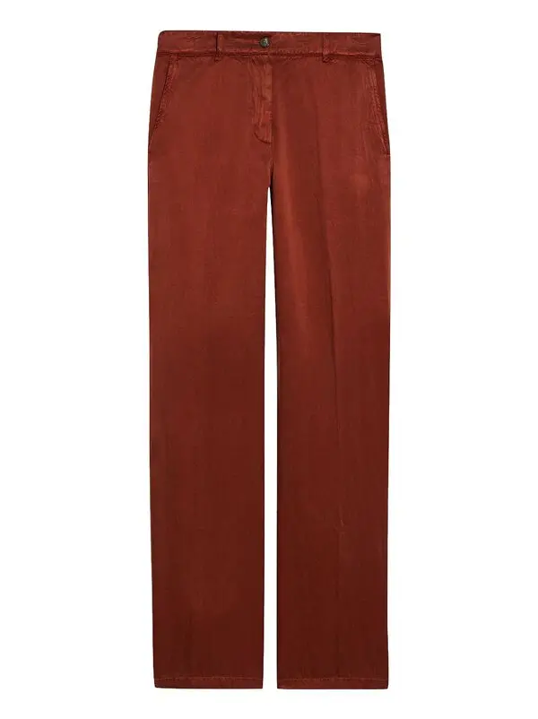 Dries Van Noten Cupro And Cotton-blend Twill Wide-leg Pants - Brick