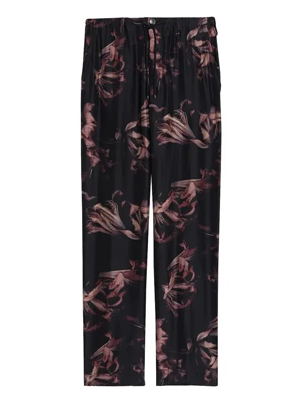 Dries Van Noten Floral Print Silk Drawstring Pants - Black