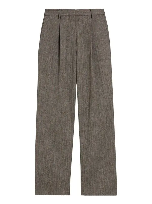 Dries Van Noten Pleated Striped Wool Straight-leg Pants - Gray