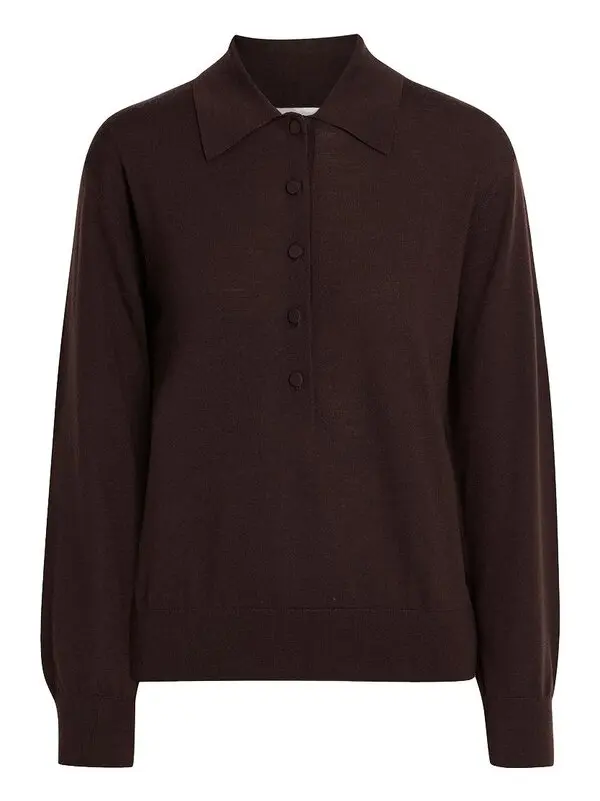 Dries Van Noten Merino Wool Polo Sweater - Chocolate