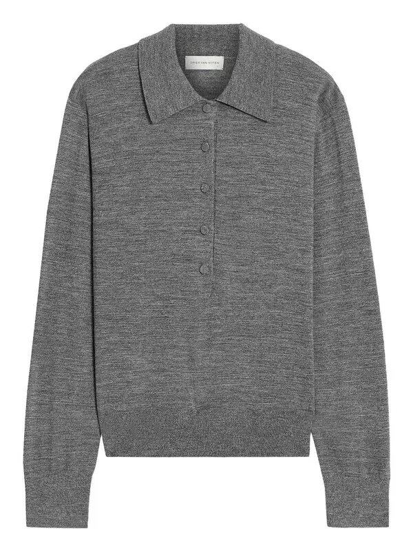 Dries Van Noten Merino Wool Polo Sweater - Gray