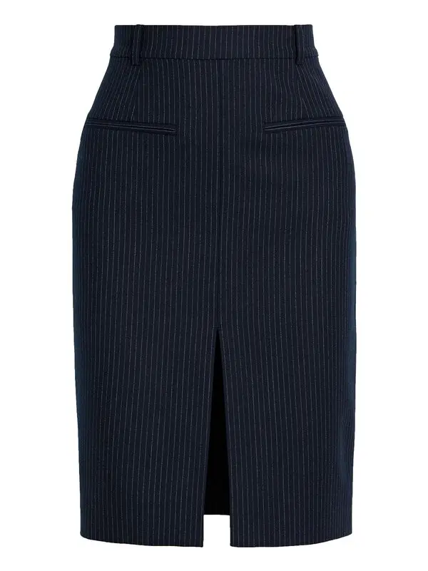 ANINE BING Kora Striped Wool-blend Twill Skirt - Navy