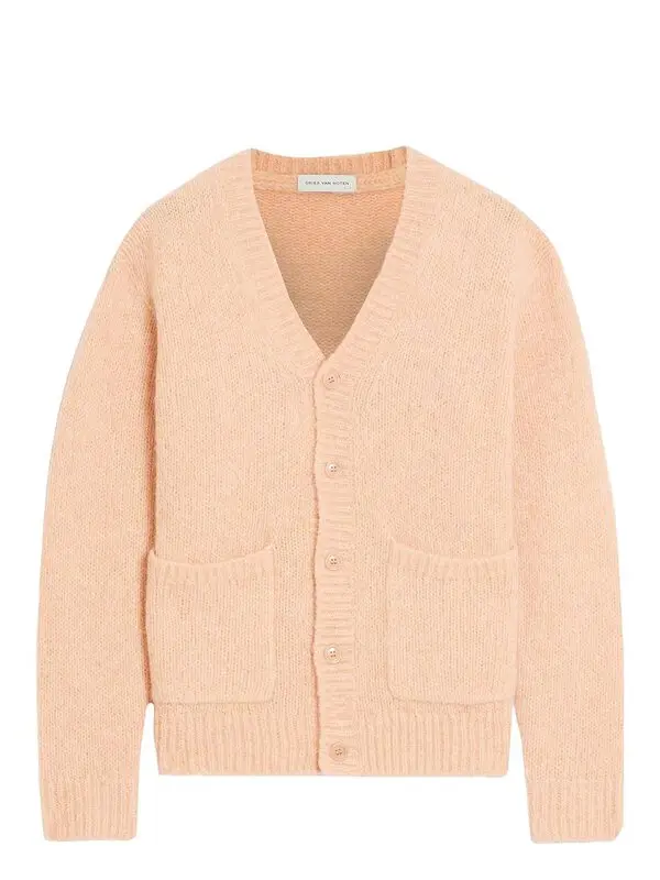 Dries Van Noten Alpaca-blend Cardigan With Ribbed Trims And Patch Pockets - Peach