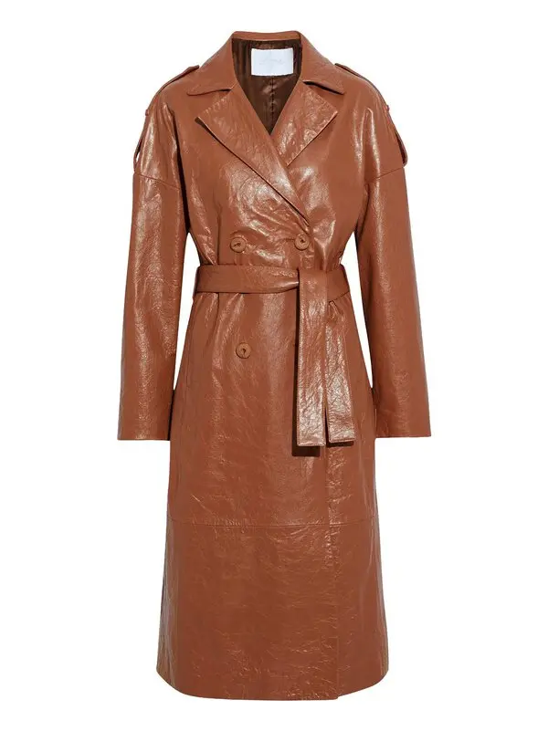 Drome Double-breasted Crinkled Leather Trench Coat - Light Brown