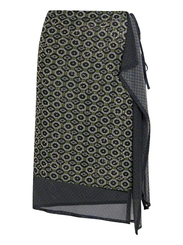 Dries Van Noten Embellished Printed Mesh Midi Wrap Skirt - Leaf Green