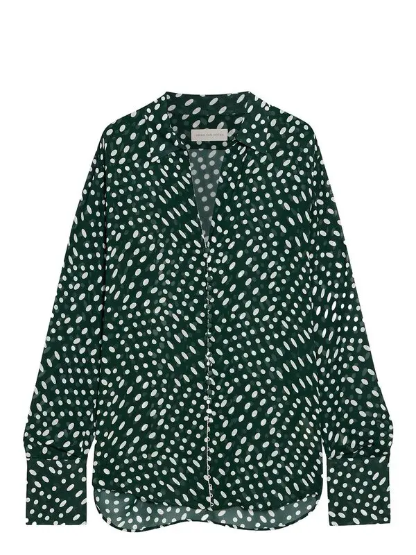 Dries Van Noten Polka Dot Crepe De Chine Shirt - Forest Green