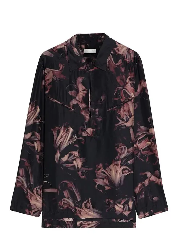 Dries Van Noten Floralprint Silk Shirt - Black