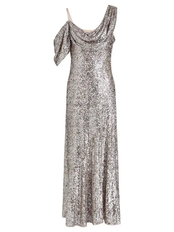 Diane Von Furstenberg One-shoulder Sequined Tulle Maxi Dress - Silver