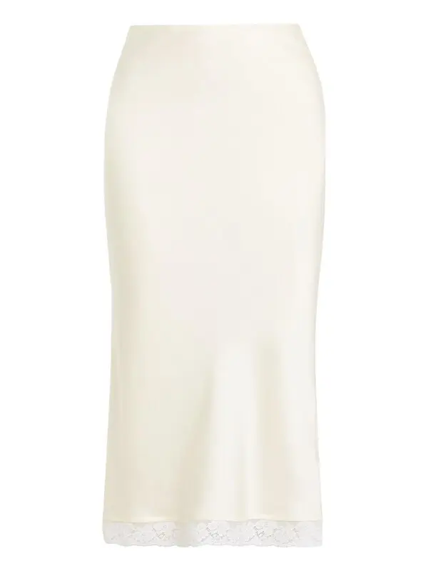 Victoria Beckham Lace Trimmed Satin Midi Skirt - Ivory