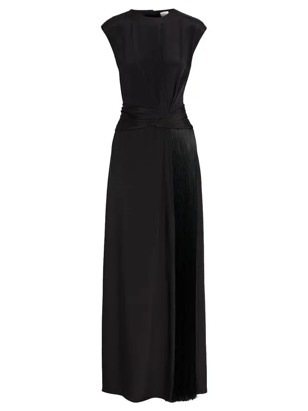 Adam Lippes Fringed Ruched Silk Crepe Maxi Dress - Black