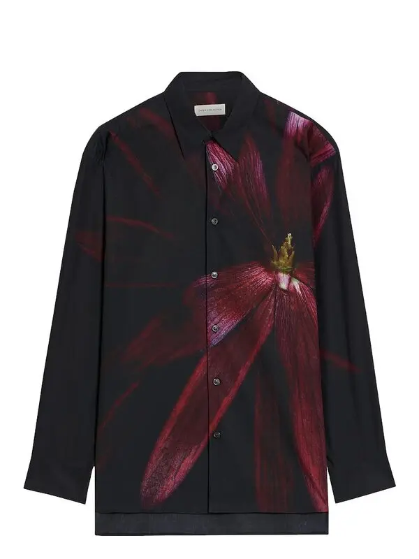 Dries Van Noten Floralprint Cottonpoplin Shirt - Black