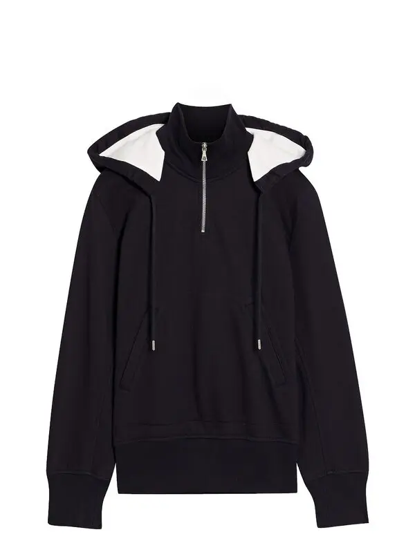 Dries Van Noten Two-tone Cotton-jersey Half-zip Hoodie - Midnight Blue
