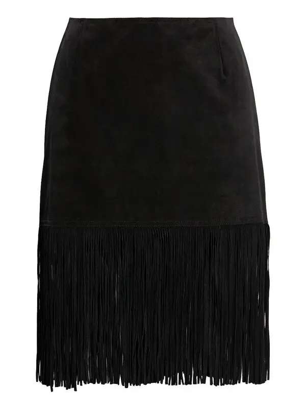 FRAME Suede Fringed Skirt - Black
