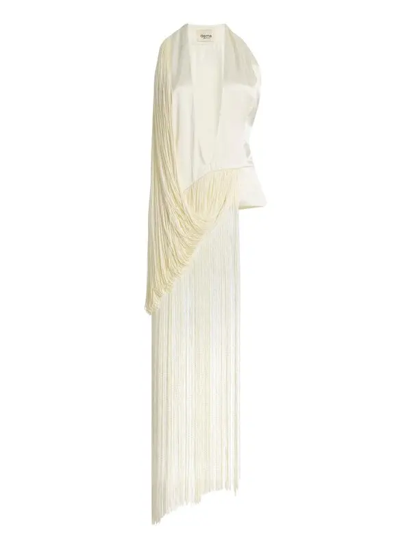 DEME Exclusive Storkie Fringed Silk Midi Top - White