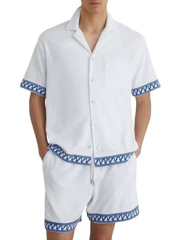 REISS Bleeker Geometric Embroidered Top - White