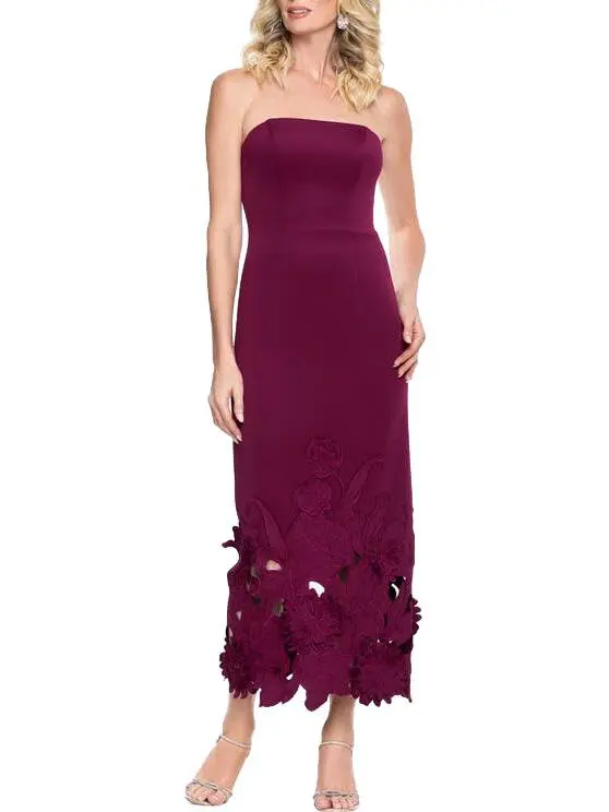 Betsy & Adam Strapless Laser-cut Gown - Wine