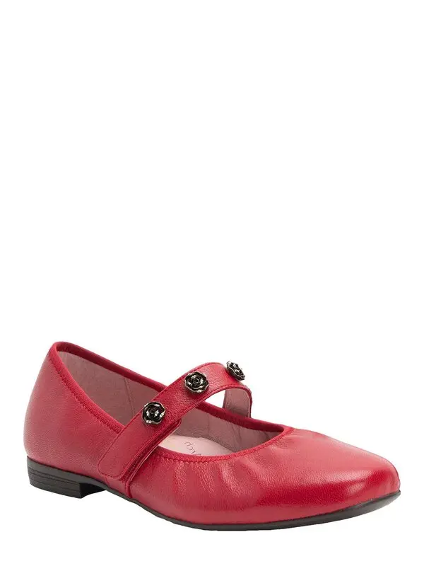 ALEGRIA Audree Mary Jane Flat With Floral Hardware - Crimson
