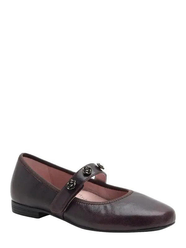 ALEGRIA Audree Mary Jane Flat With Floral Hardware - Midnight Plum