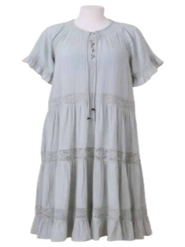 Saachi Cotton Maxi Kaftan Dress With Crochet Details - Green