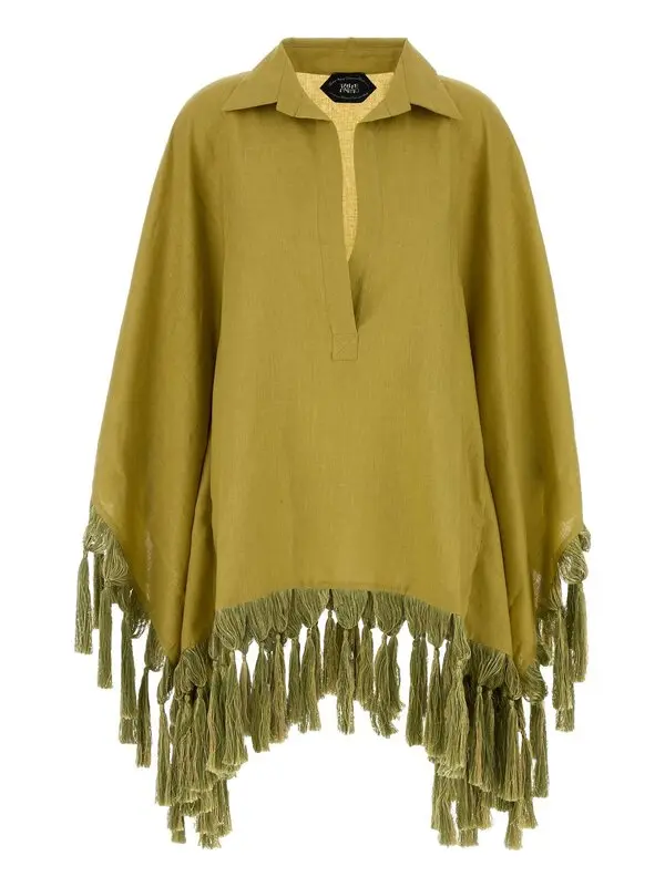 TALLER MARMO Linen Aguas Blouse With Fringe - Green