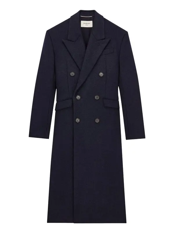 Saint Laurent Long Double-faced Wool Felt Coat - Marine