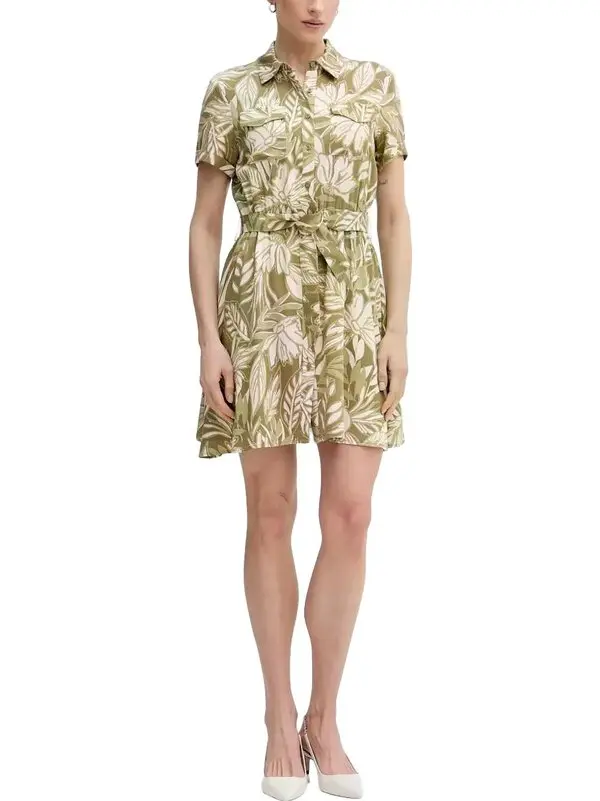 GAUDI Floral Print Belted Shirt Mini Dress - Green