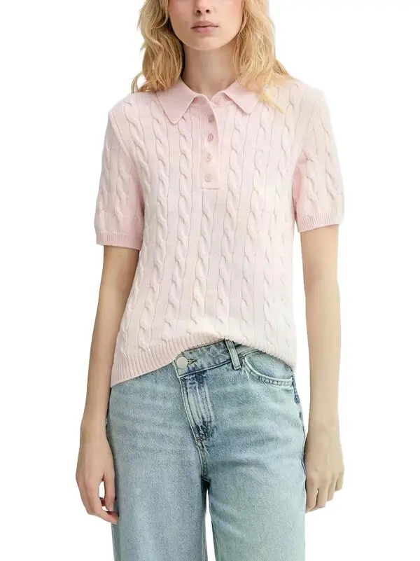 GESTUZ Short Sleeve Knit Polo Top - Pink