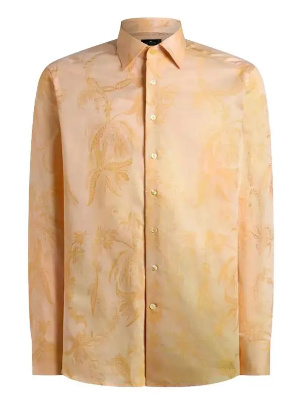 Etro Cotton Jacquard Shirt With Parrot And Palm Tree Motif - Orange