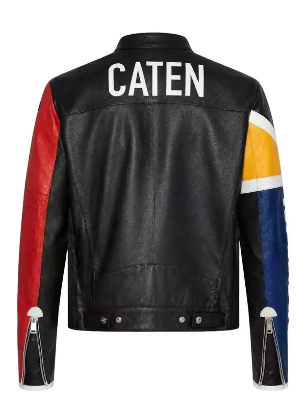 Dsquared2 Caten Leather Biker Jacket With Star Patch - Black