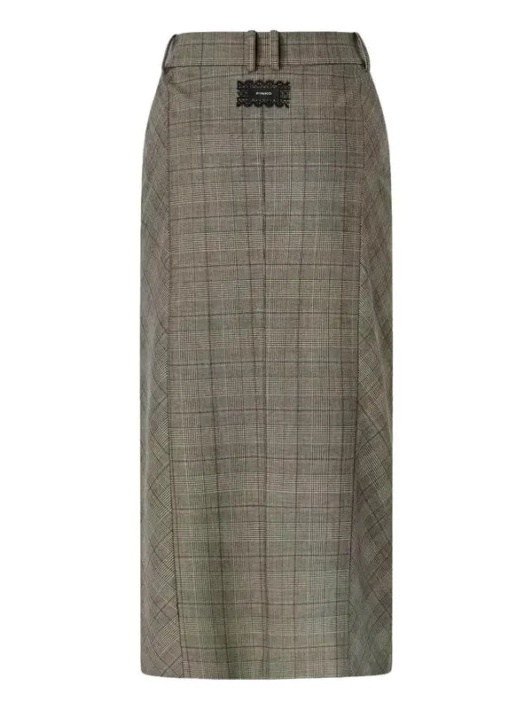 Pinko Prince Of Wales Check Midi Skirt With Front Slit - Neutrals