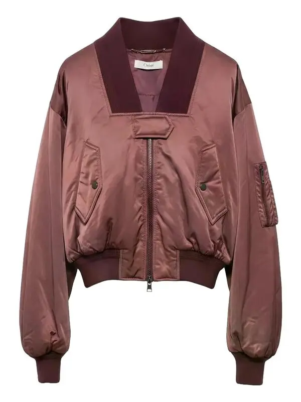 Chloé Ribbed-trim Zip-up Bomber Jacket - Brown